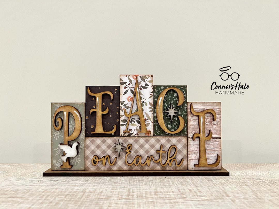 Peace on Earth Wood Word Blocks Shelf Sitter, 8x4.5, Christmas Tabletop ...