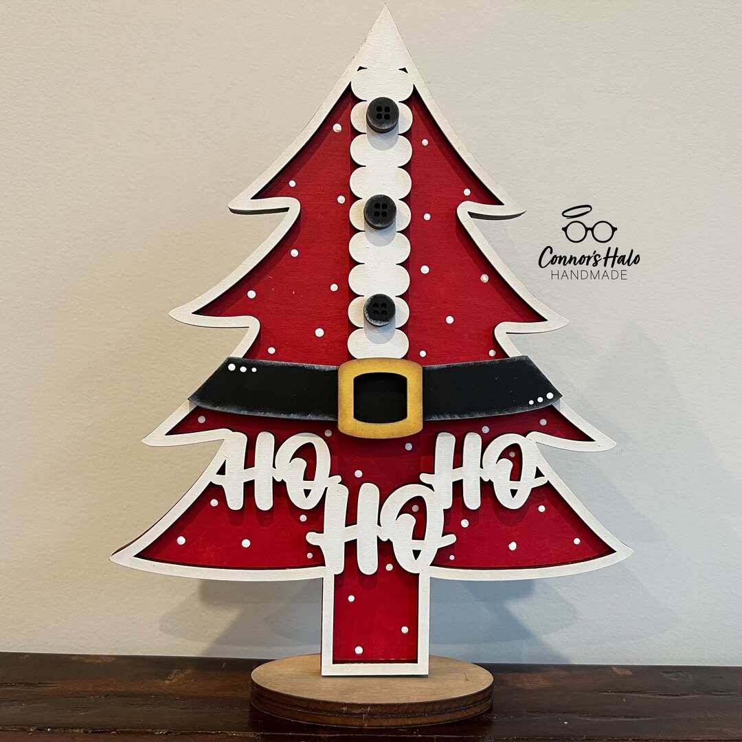 Hohoho Red Santa Suit Wood Christmas Tree Shelf Sitter, 10x8, Hand ...