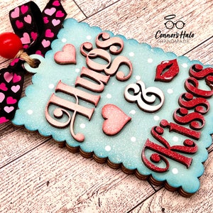 Hugs & Kisses Valentines Day Hand Painted Gift Tag, Whimsical Gift Card ...