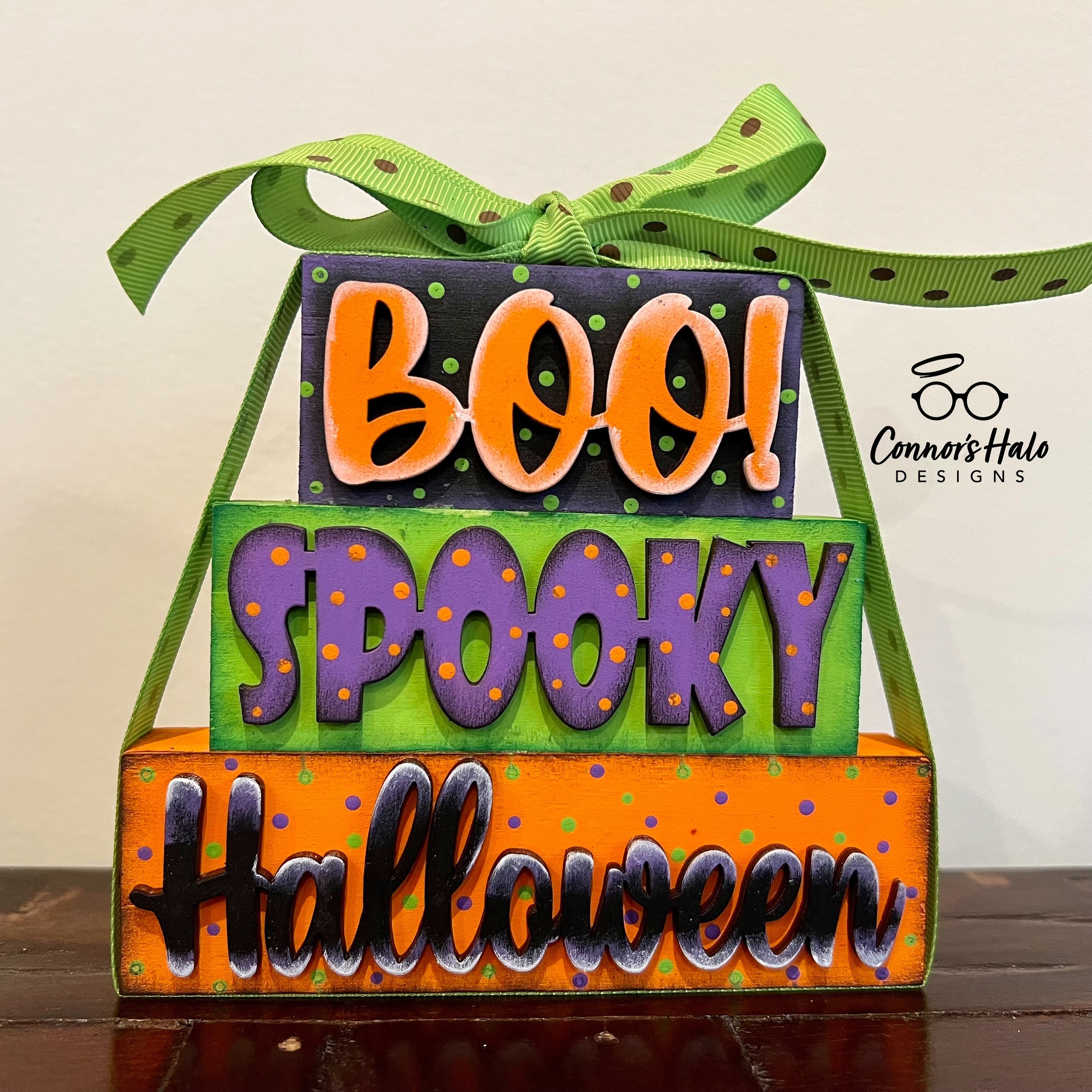 Boo Spooky Halloween Wood Block Word Stack, 5”x5”, Whimsical Autumn ...