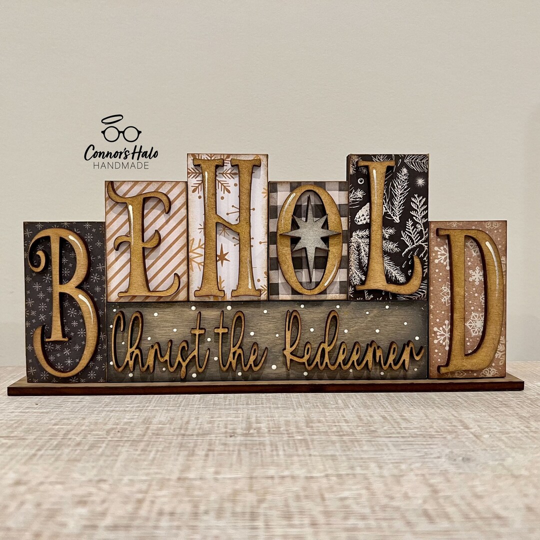 Behold Christ the Redeemer Wood Word Block Shelf Sitter, Christmas ...
