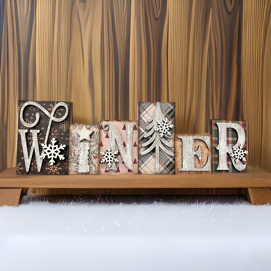 Winter Farmhouse Wood Word Blocks Shelf Sitter 17.5x6 - Etsy