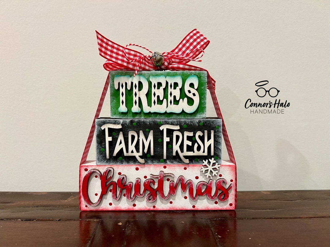 Farm Fresh Christmas Trees Wood Block Word Stacker Shelf Sitter ...