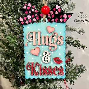 Hugs & Kisses Valentines Day Hand Painted Gift Tag, Whimsical Gift Card ...