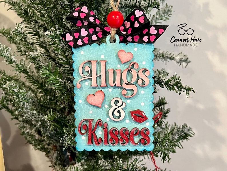 Hugs & Kisses Valentines Day Hand Painted Gift Tag, Whimsical Gift Card ...