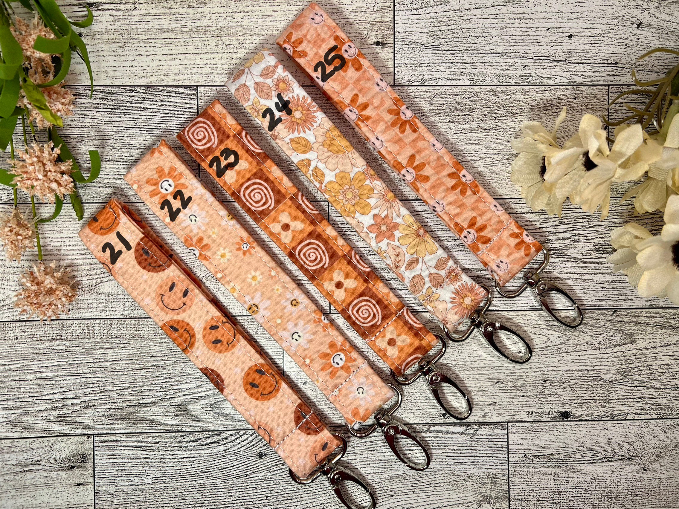 Groovy/retro/smiley/hippie Pattern, Orange/peach Colored Key Fob ...