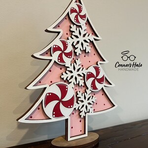 Pink Peppermint Candy Wood Christmas Tree Shelf Sitter, 10x8, Hand ...