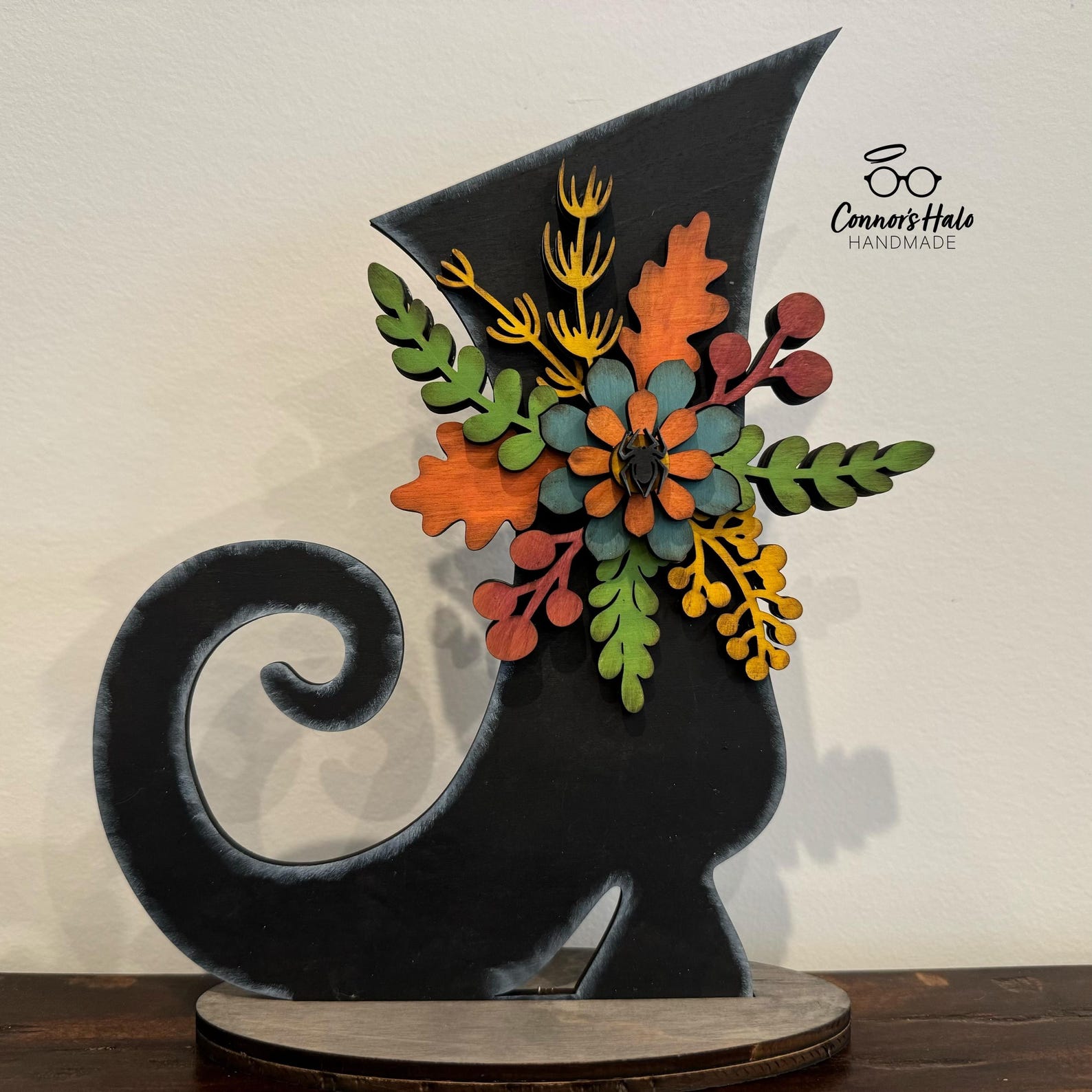 Hand Painted Halloween Witch Boot With Florals, Rustic Tabletop Home ...
