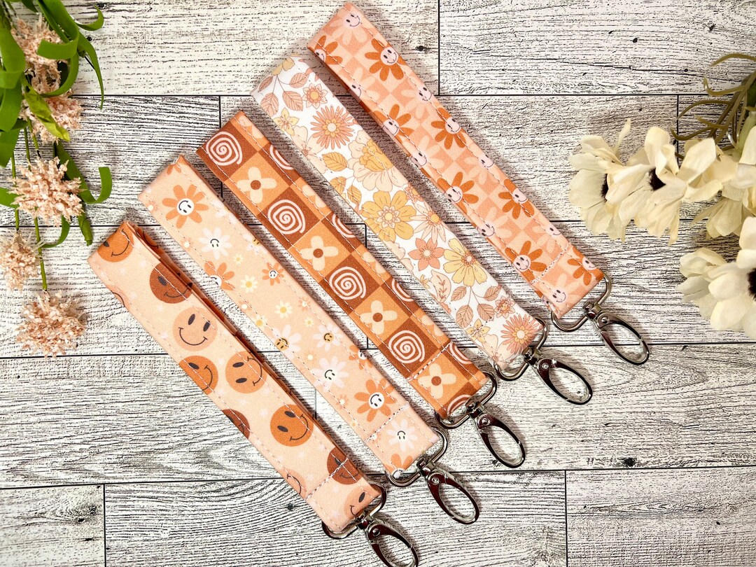 Groovy/retro/smiley/hippie Pattern, Orange/peach Colored Key Fob ...