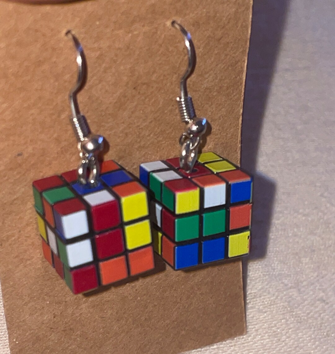 Mini Rubix Cube-inspired Earrings - Etsy