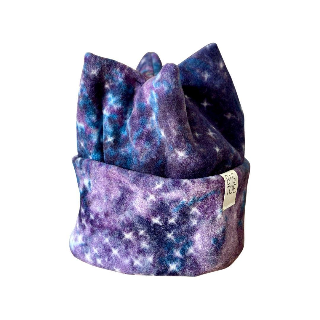 Fleece Beanie Four Point Crown Style Hat Space Galaxy Purple Single ...