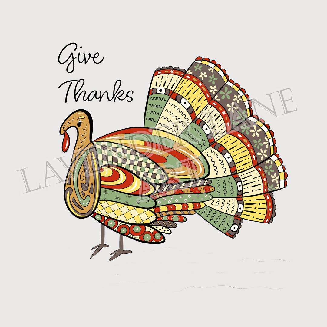 Tangled Turkey Hand Drawn Turkey Tan Red Green Gold - Etsy