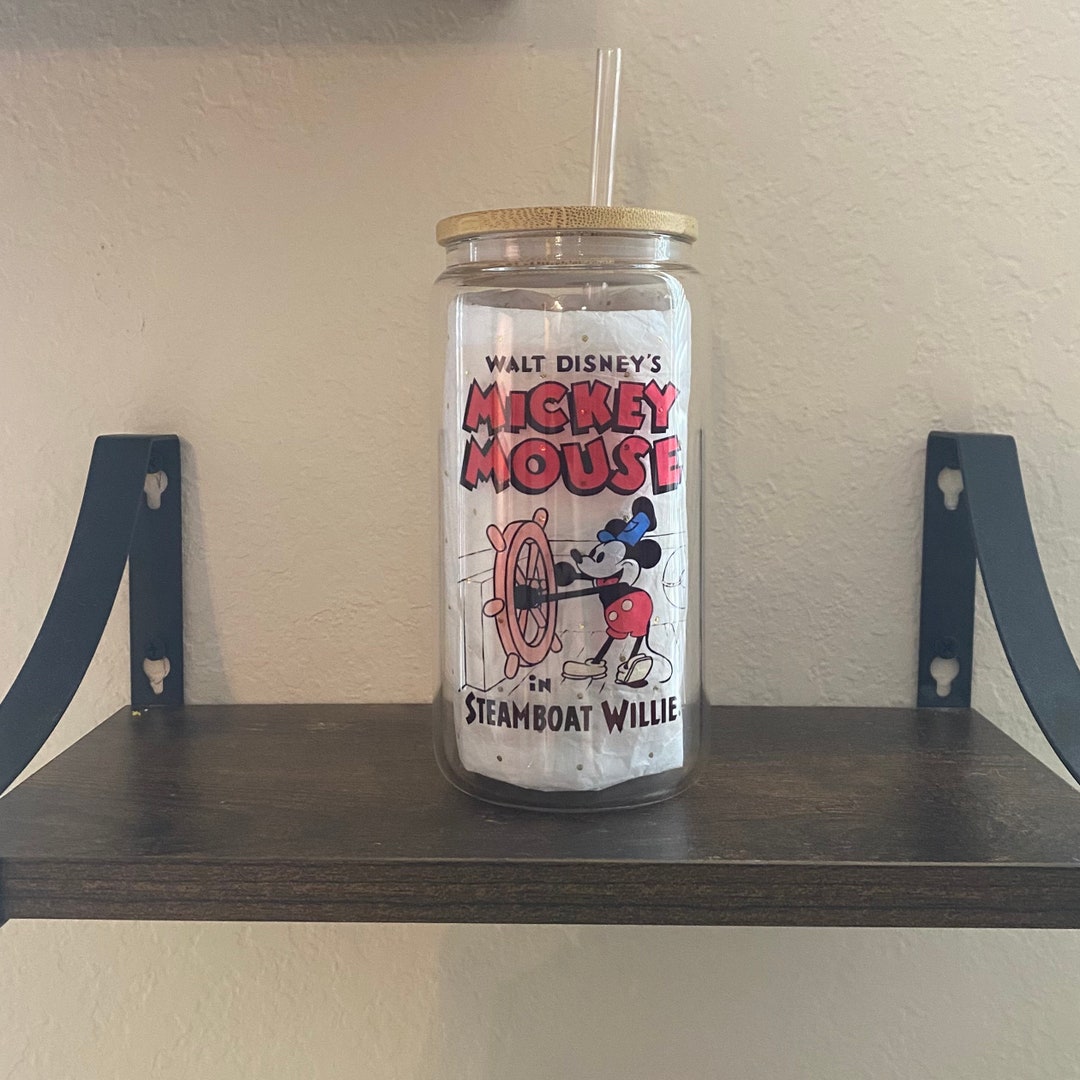 Steamboat Willie | 16oz Glass Cup W/ Bamboo Lid - Etsy
