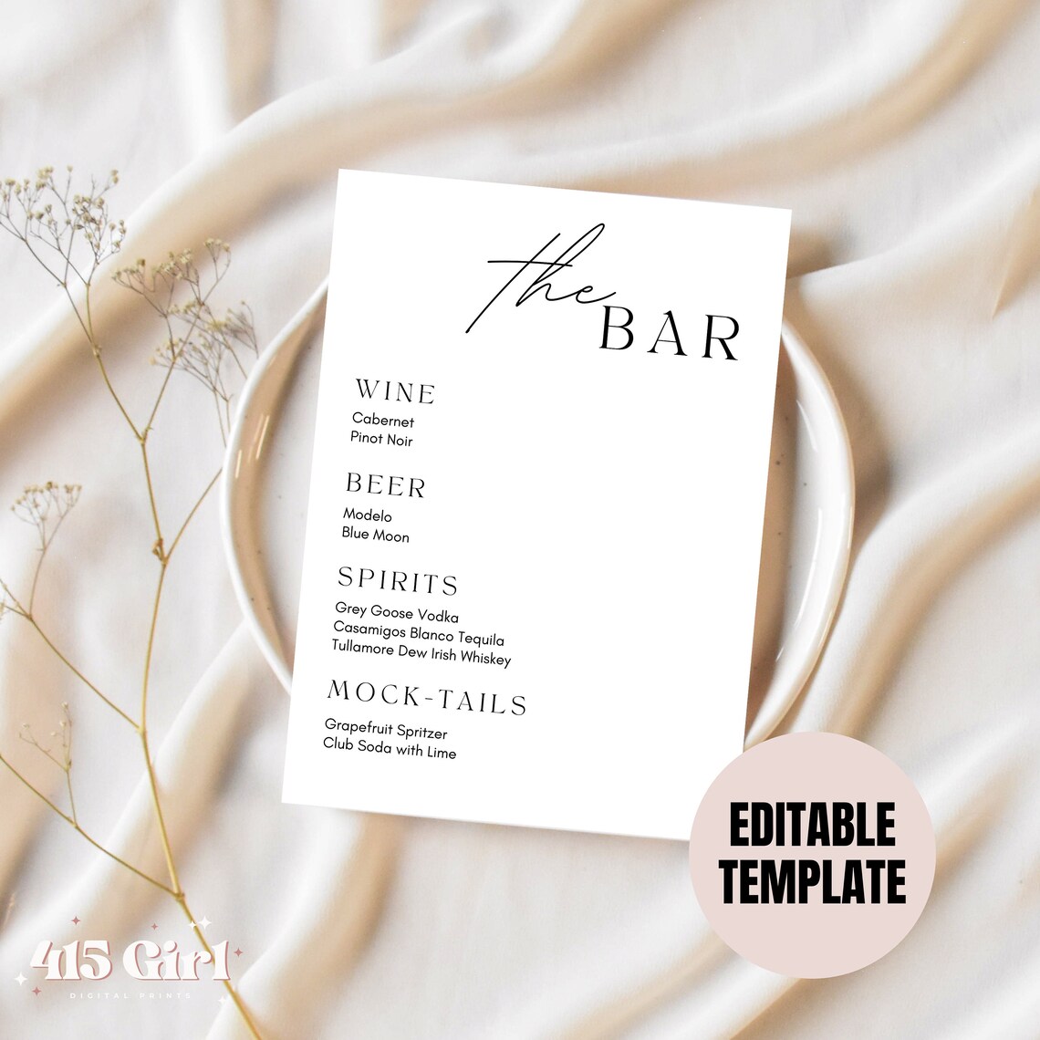 Bar Menu Template, Modern Bar Menu, Editable Template, Minimalist Bar ...