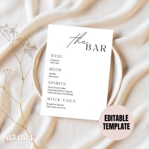 Bar Menu Template, Modern Bar Menu, Editable Template, Minimalist Bar ...