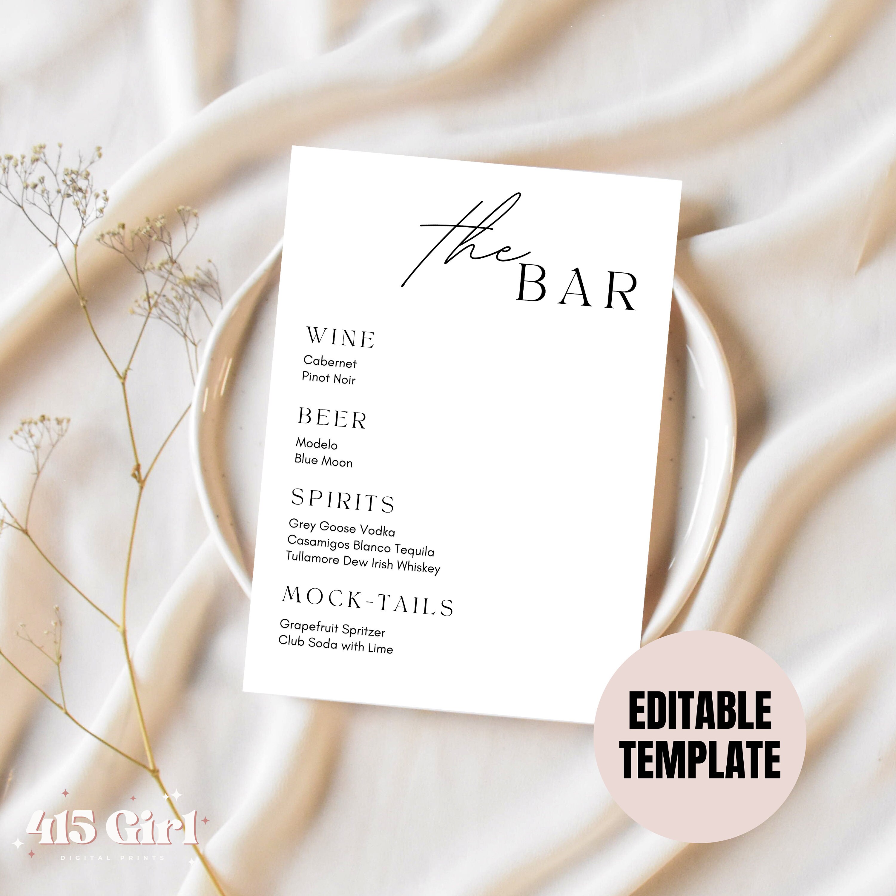 Bar Menu Template, Modern Bar Menu, Editable Template, Minimalist Bar ...