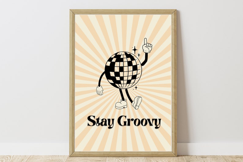 Stay Groovy, Retro Wall Art, Trendy Retro Printable Art, Disco Ball Art ...