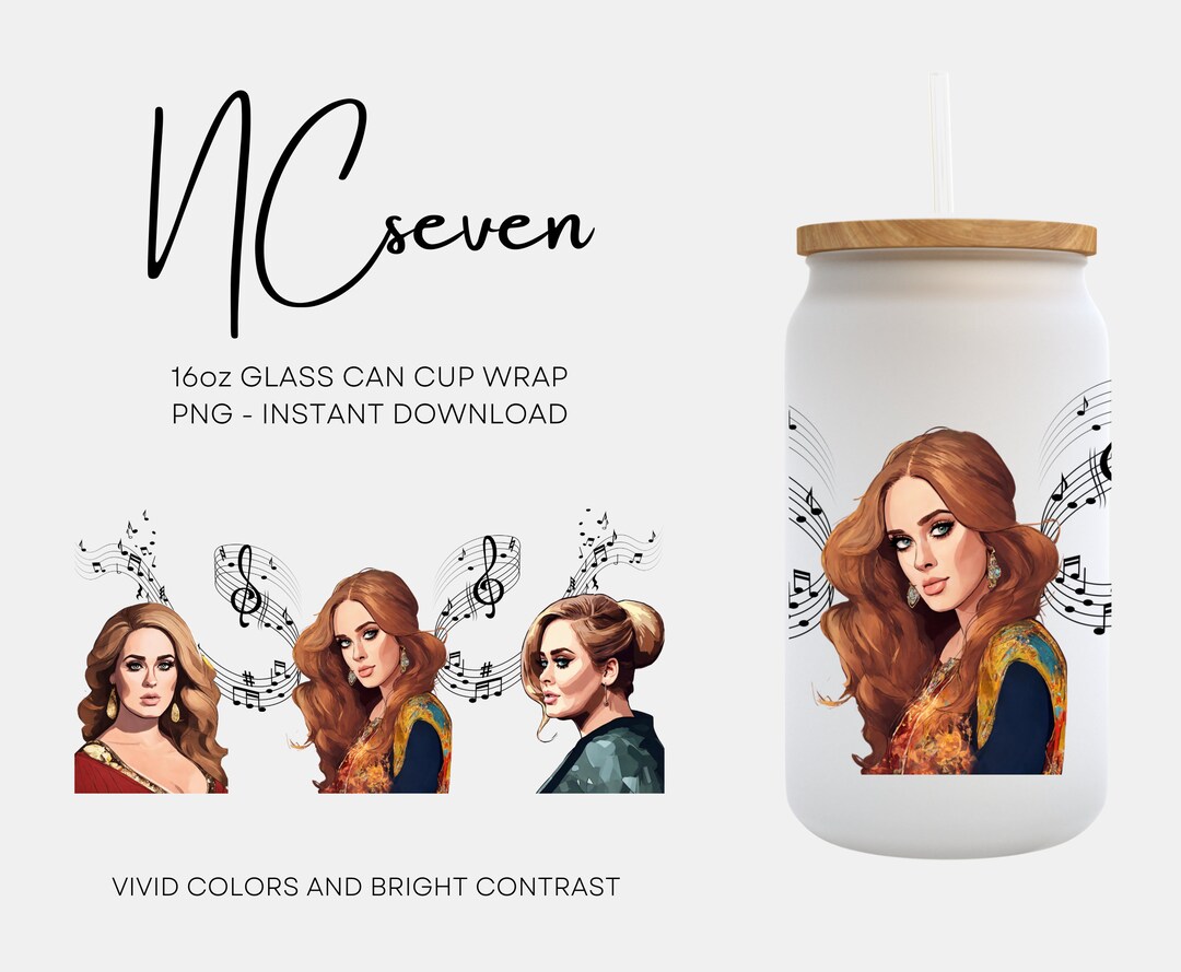 Adele 16oz Glass Cup Wrap Adele Fan PNG Instant Download Files for ...