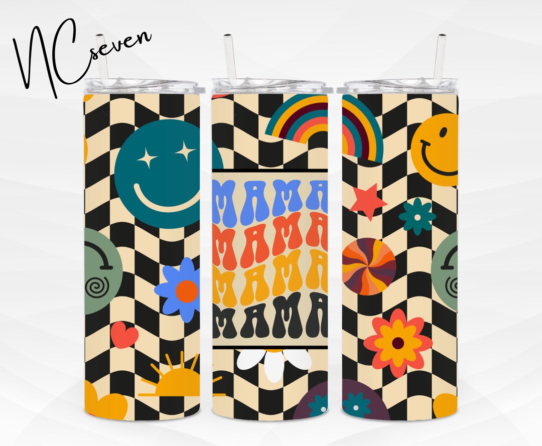 Checkered Retro Smiley Face 20oz Skinny Tumbler Wrap Retro Flowers Mom ...