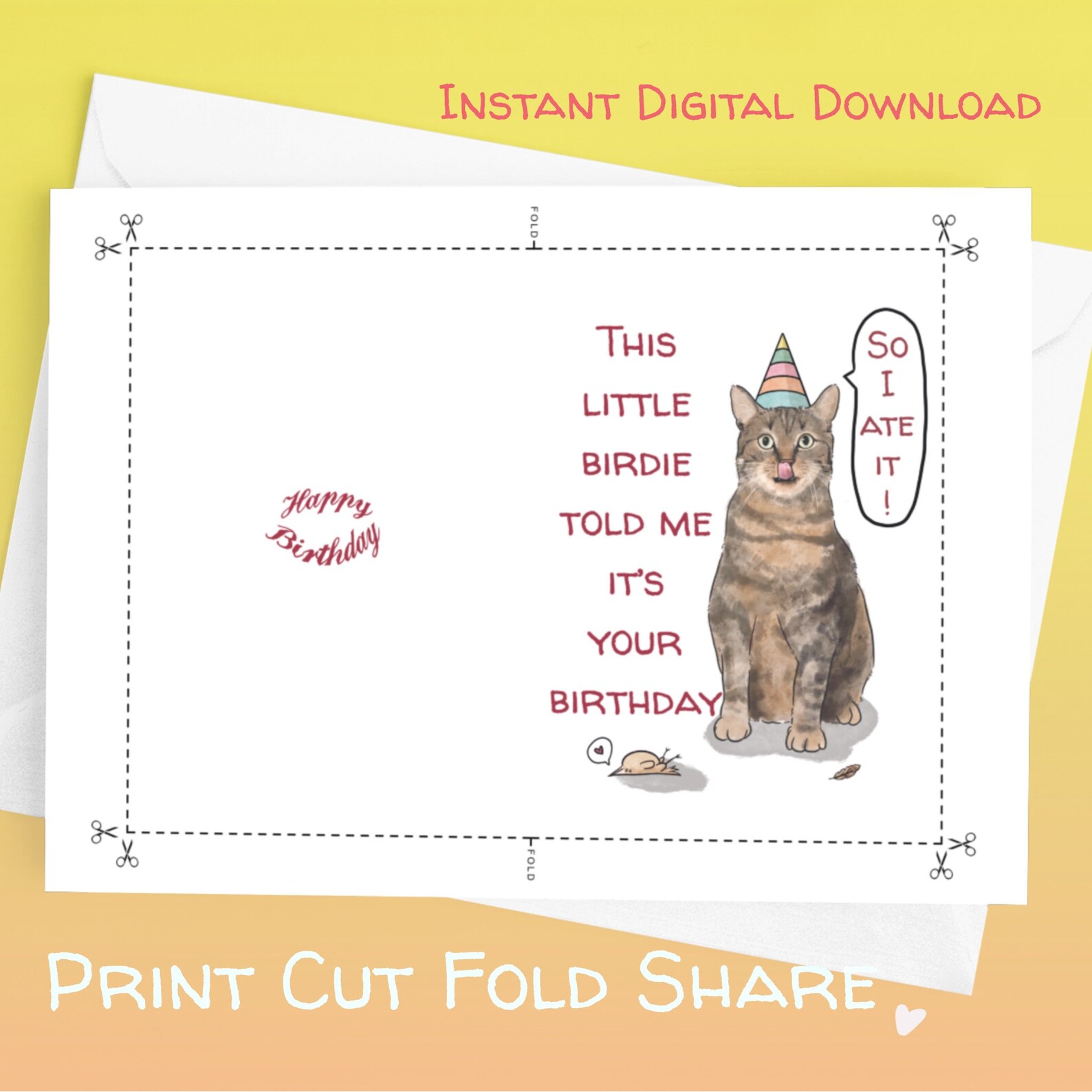 Printable Cat Birthday Card, Printable Birthday Card Funny, 5 X 7 ...