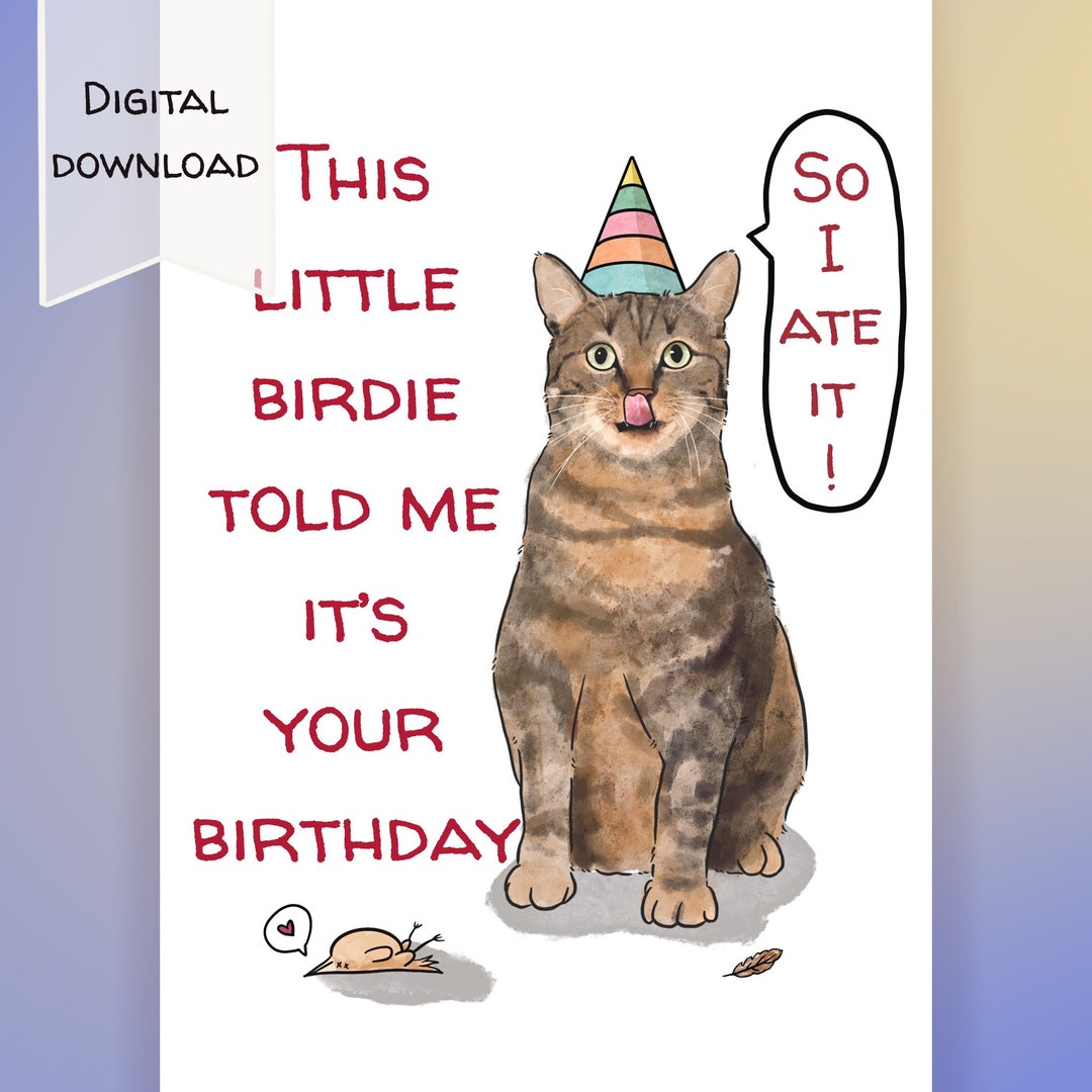 Printable Cat Birthday Card, Printable Birthday Card Funny, 5 X 7 ...
