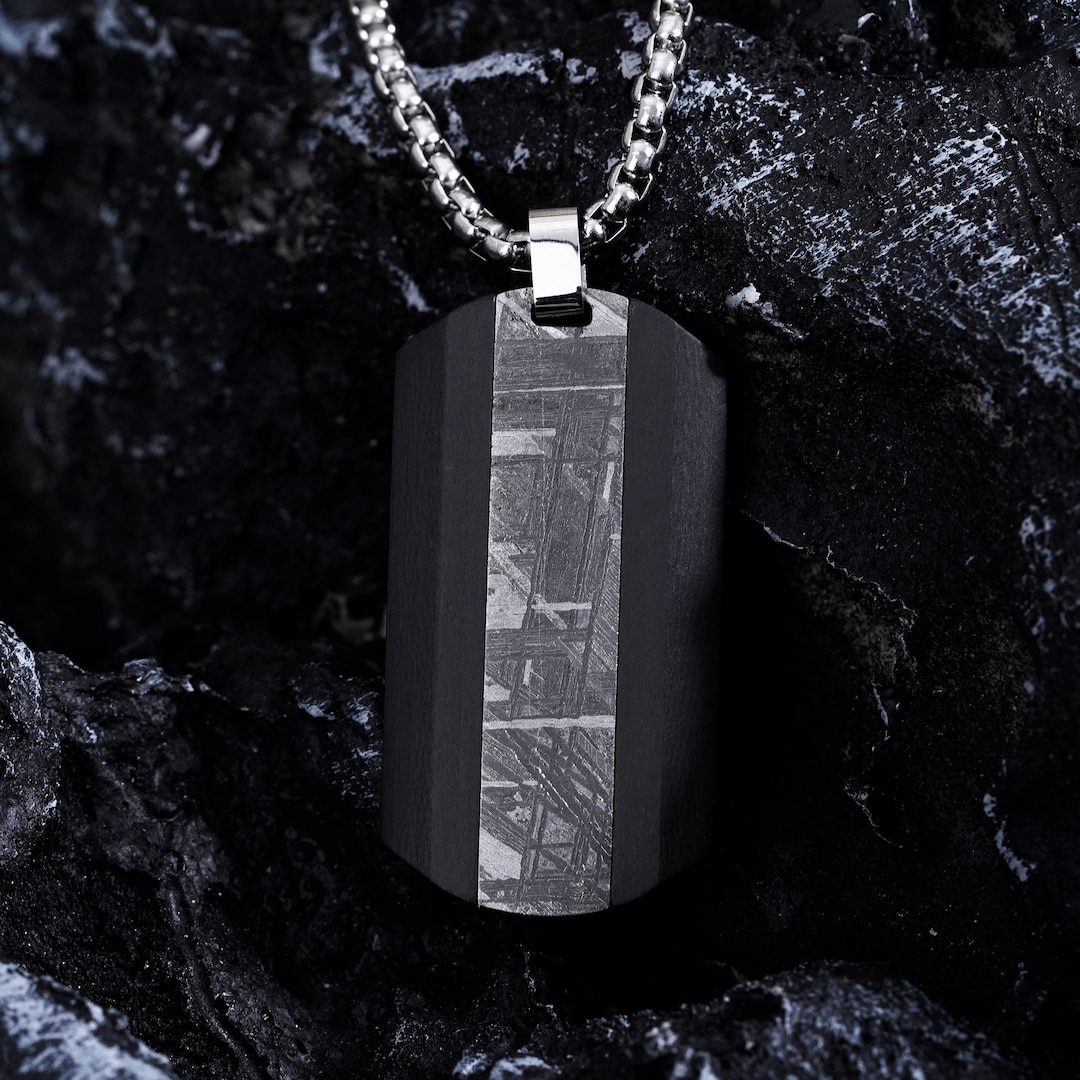 Men's Meteorite and Carbon Fiber Necklace - Unique and Stylish Gift for ...