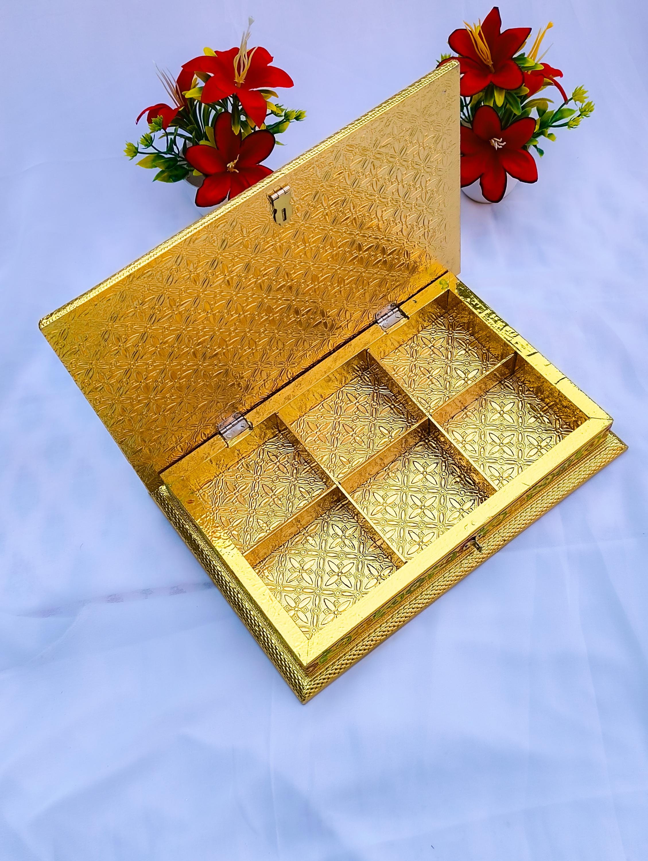 Handcrafted Wooden Sweets Box, Gold Peacock Design, Indian Diwali Gift ...