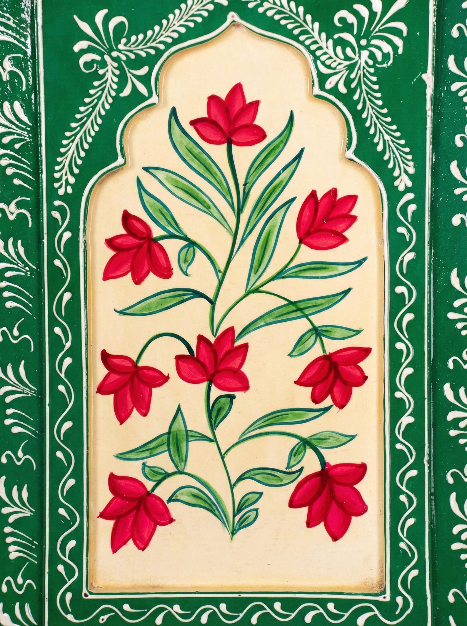 Mughal Floral Arch Jharokha Wood Wall Art | Hand Painted - Etsy