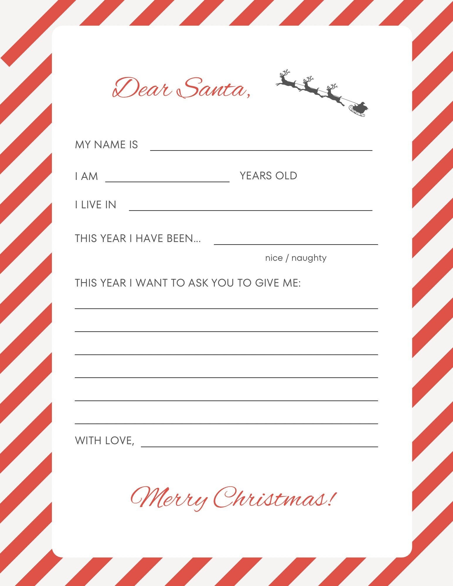 Dear Santa List, Children Christmas List, Yearly Santa Letter, Children ...