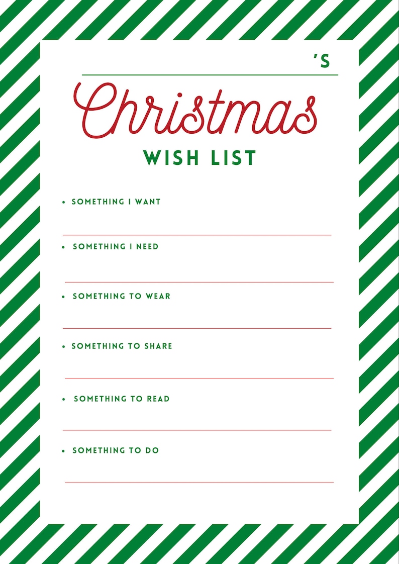 Simple Kids Christmas Wish List, Instant Download, Kids Holiday Wish ...