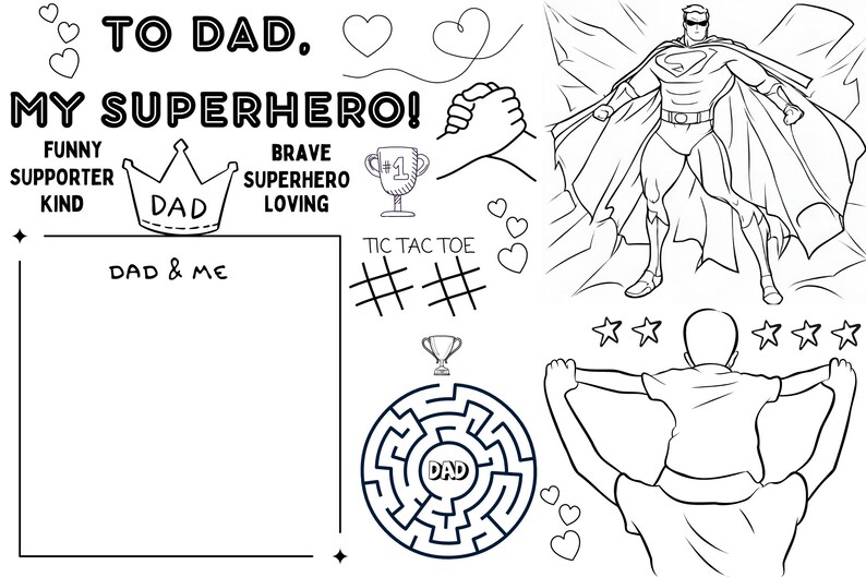 To Dad, My Superhero! Father’s Day Gift Coloring Activity Placemat ...
