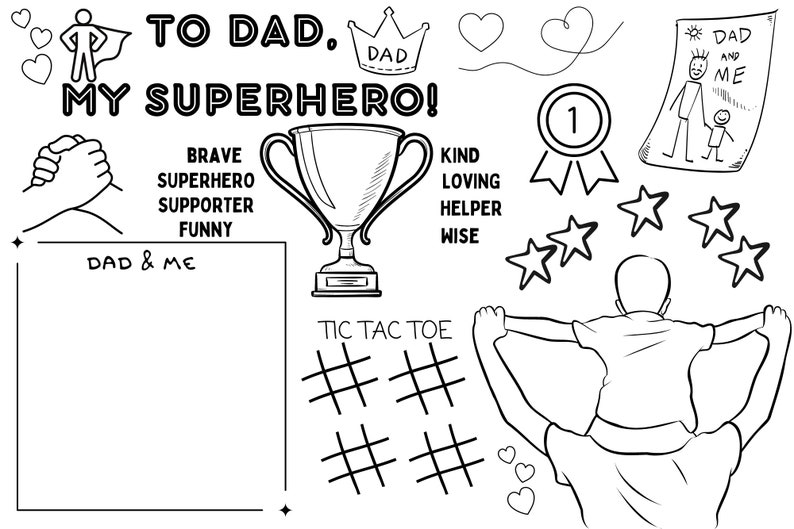 To Dad, My Superhero! Father’s Day Gift Coloring Activity Placemat ...