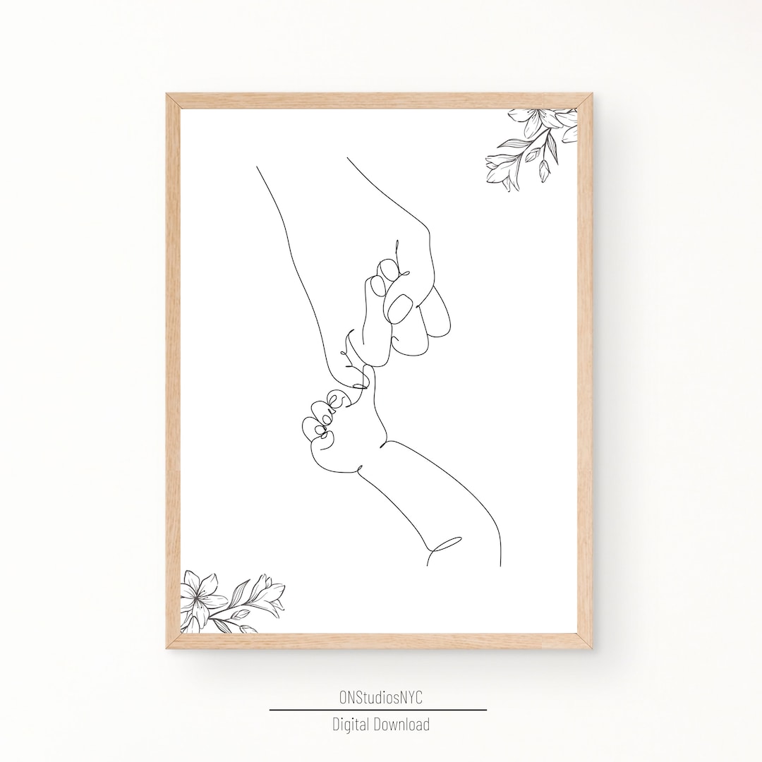Holding Baby Hand Line Art, Mothers Day Gift, Mom and Baby, Nursery ...