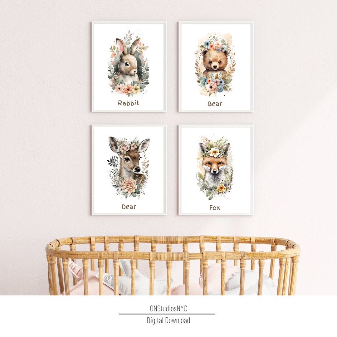 Baby Forest Animal Prints Set of 4 Nursery Forest Wall Art Forest ...