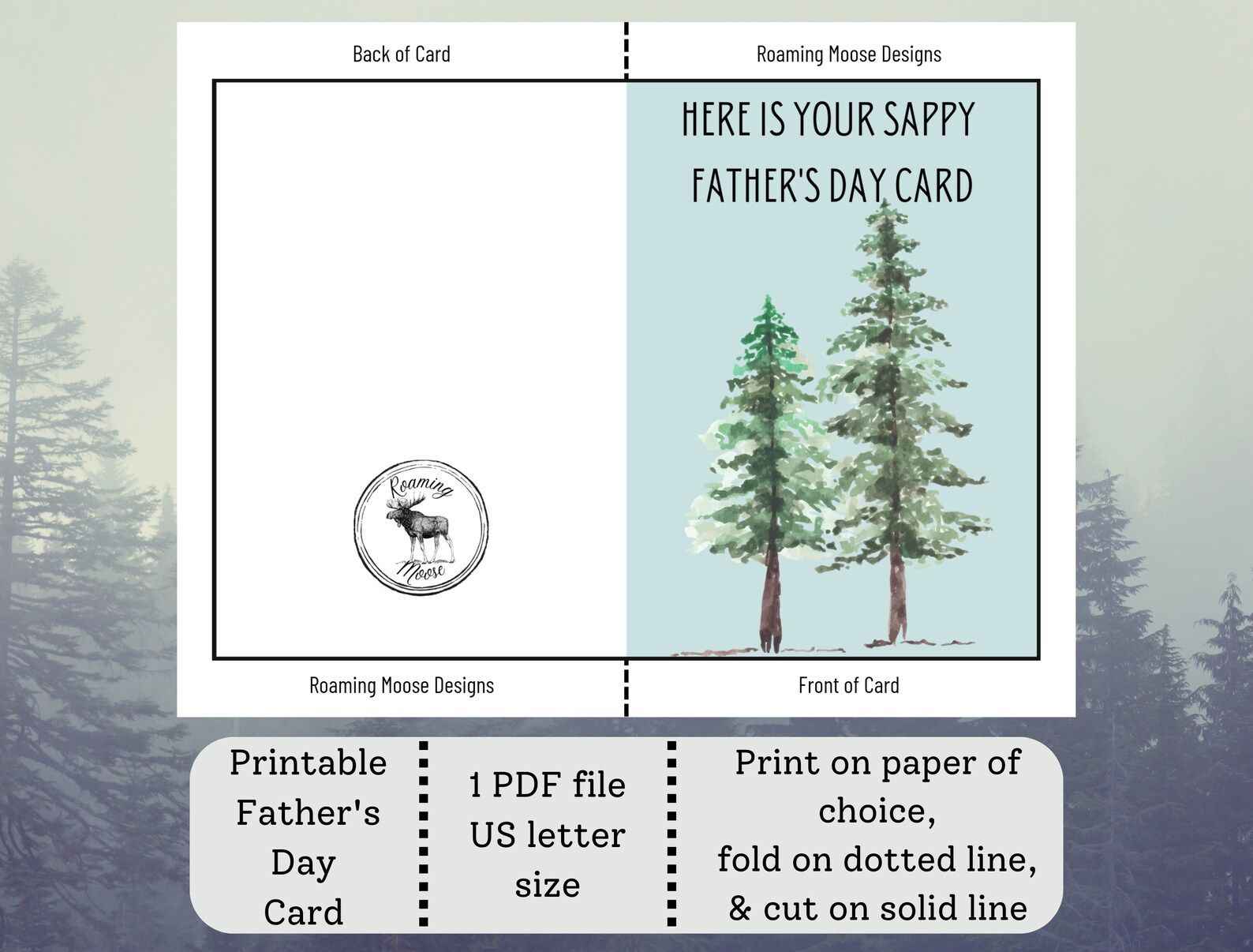 Printable Father's Day Greeting Card, Instant Download, Father's Day ...