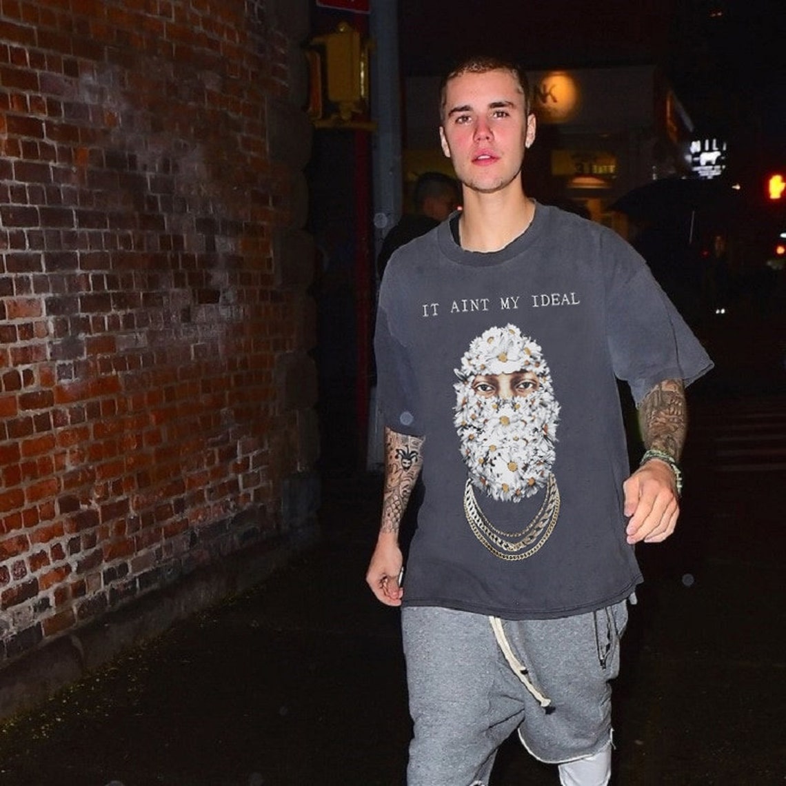 Hip Hop Flower Mask T-shirt High End Fashion Men Letter Print Casual ...