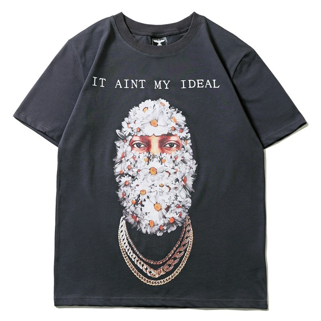 Hip Hop Flower Mask T-shirt High End Fashion Men Letter Print Casual ...
