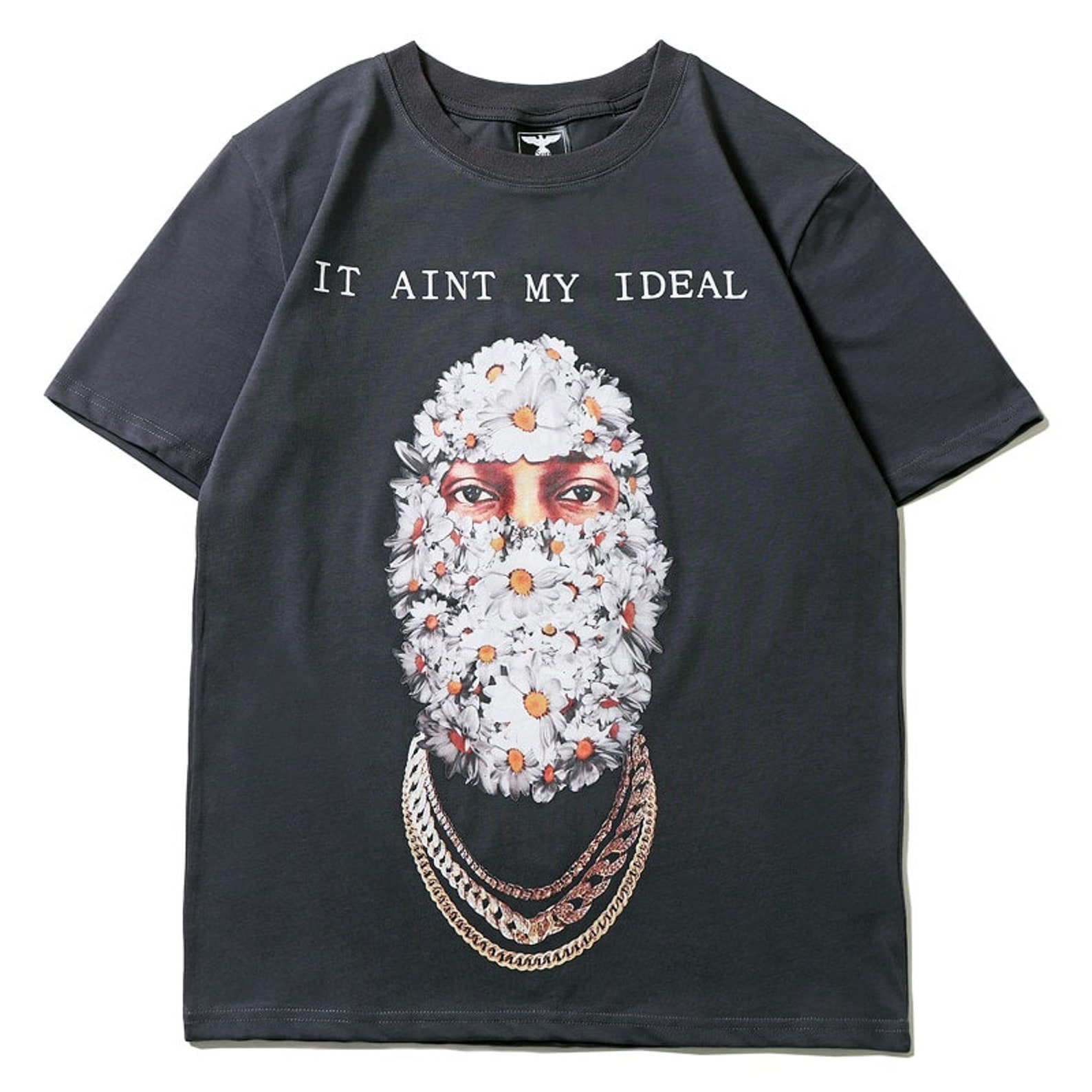 Hip Hop Flower Mask T-shirt High End Fashion Men Letter Print Casual ...