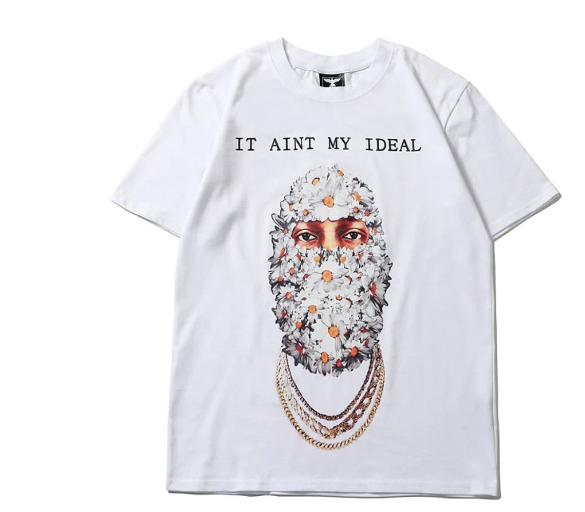 Hip Hop Flower Mask T-shirt High End Fashion Men Letter Print Casual ...