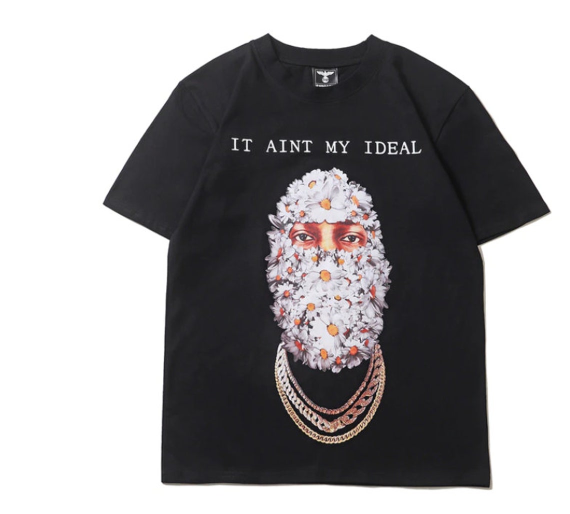 Hip Hop Flower Mask T-shirt High End Fashion Men Letter Print Casual ...