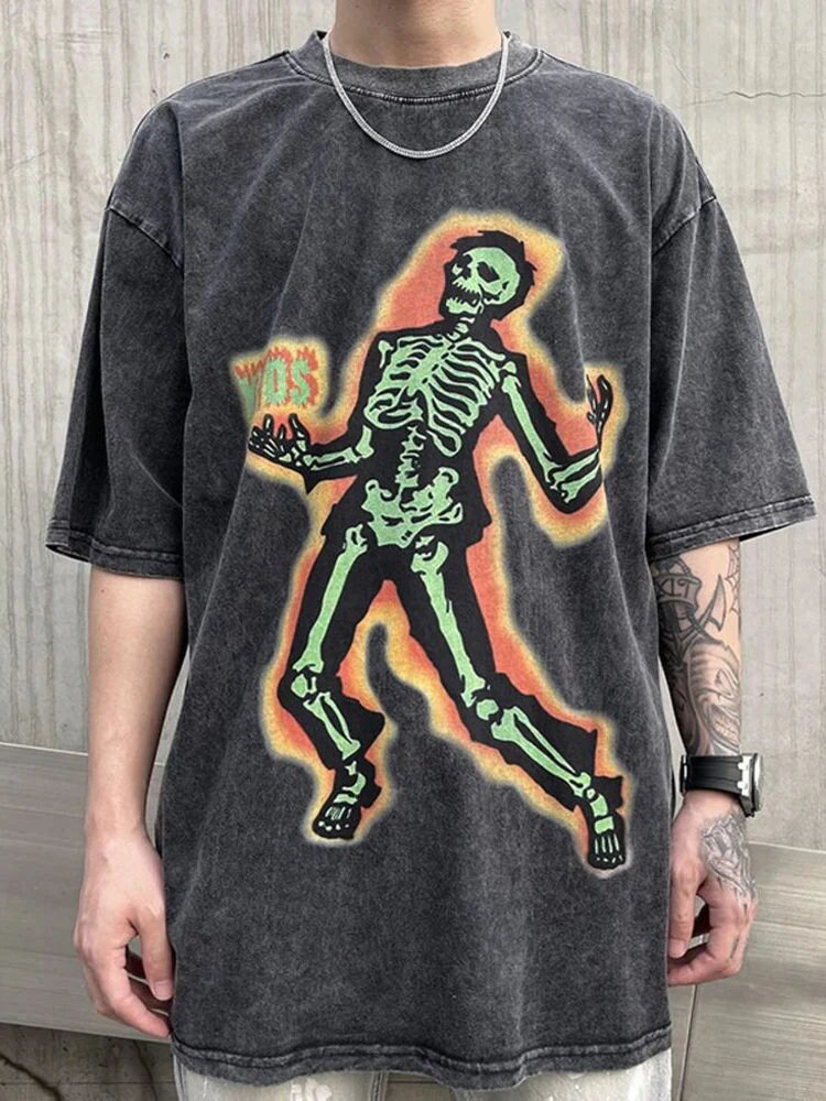 Harajuku New Summer Vintage Skull Print Cotton Men's Tshirts Short ...