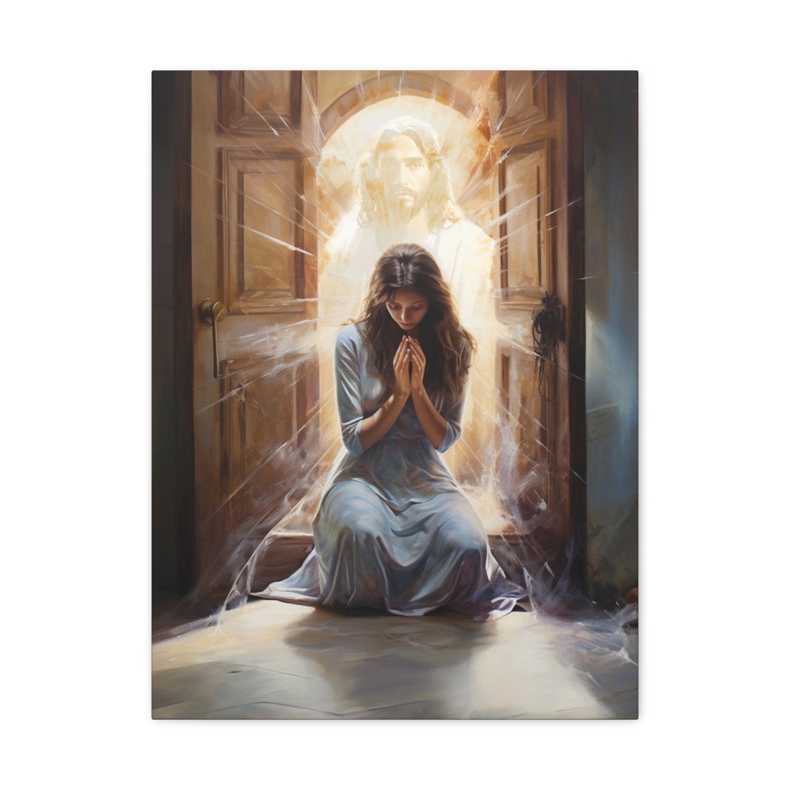 Sorrowful Woman Praying/canvas/jesus Behind the Door/ Christianity ...