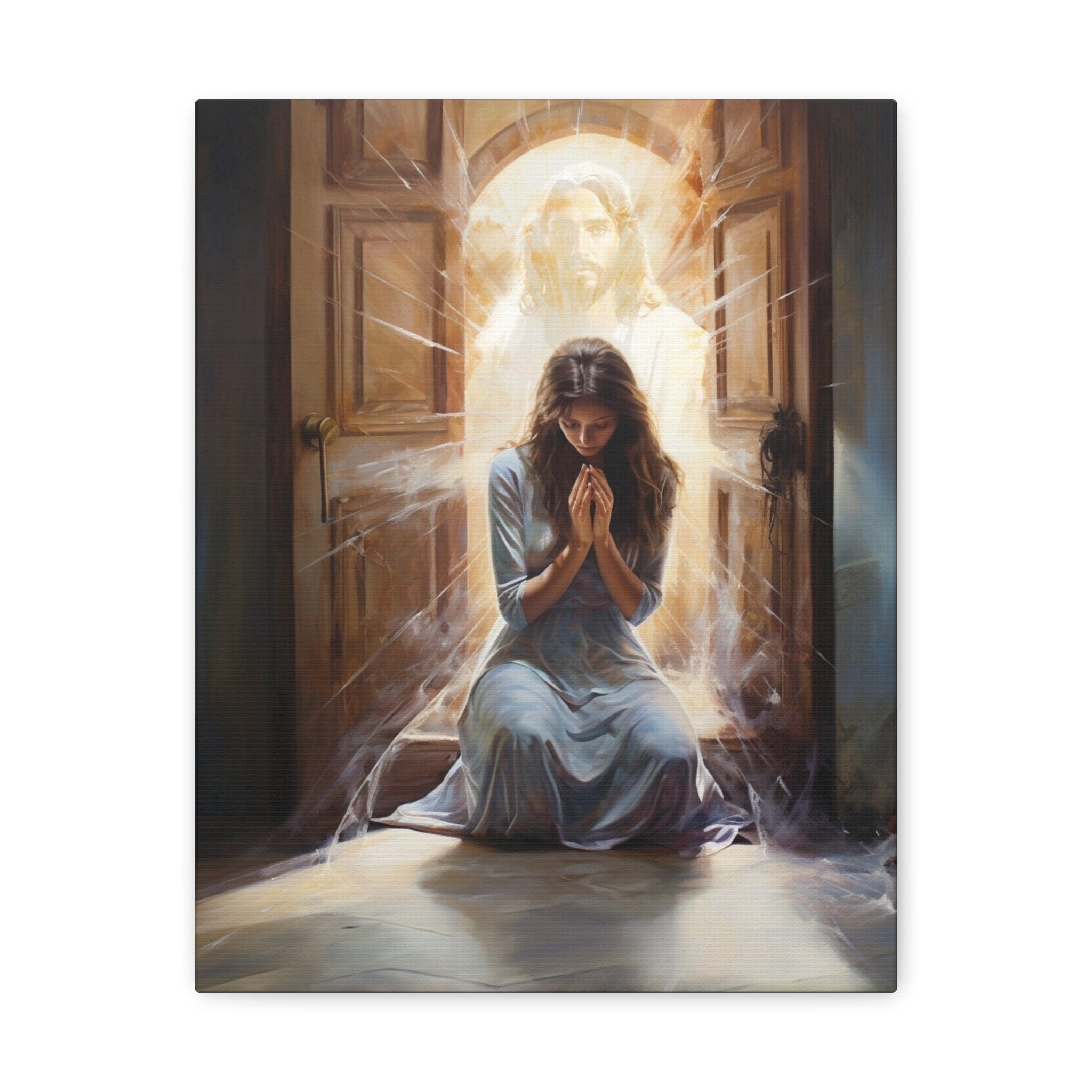 Sorrowful Woman Praying/canvas/jesus Behind the Door/ Christianity ...