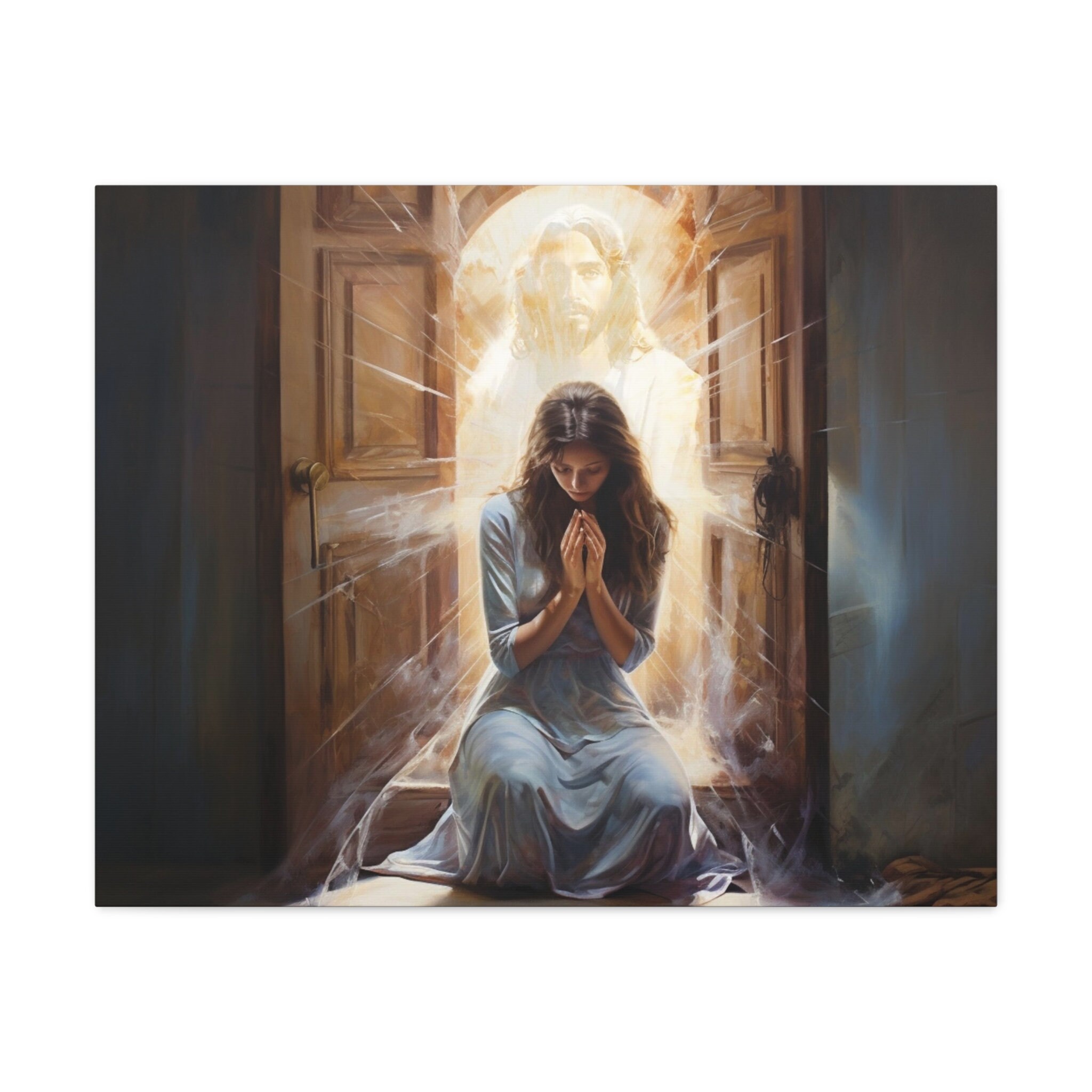 Sorrowful Woman Praying/canvas/jesus Behind the Door/ Christianity ...