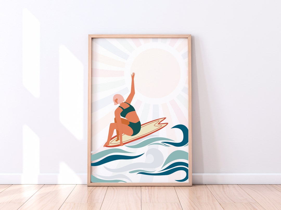 Modern Surf Print Wall Art, Surf Girl Print, Surf Decor, Surfboard Wall ...