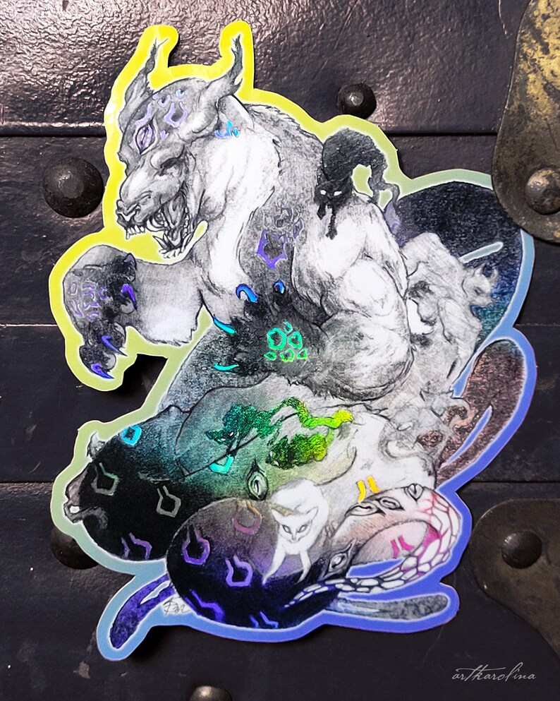 Pegatina holográfica de Demon Feral Cat Genie - Horror Holo Calcomanía ...