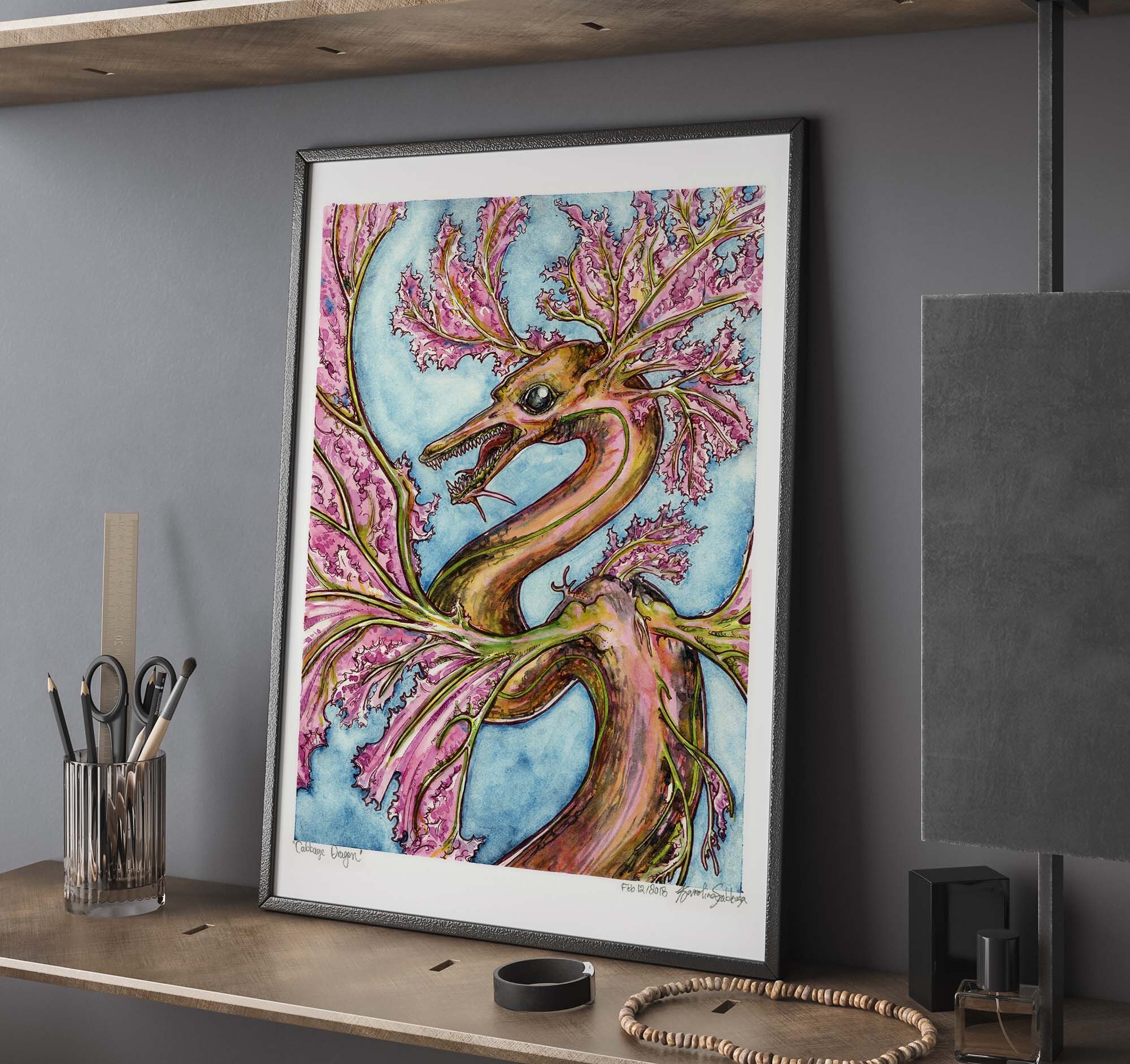 Whimsigoth Pink Dragon Art Print Large Wall Art of Dark Fantasy ...