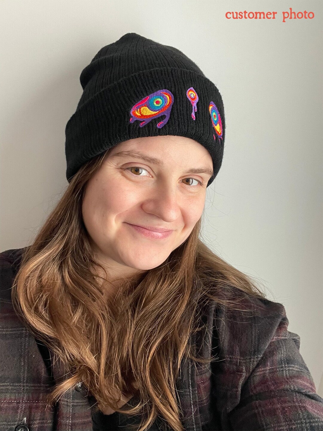 Drip Demon Beanie - Trippy Goth Winter Hat With Melting Evil Eye ...