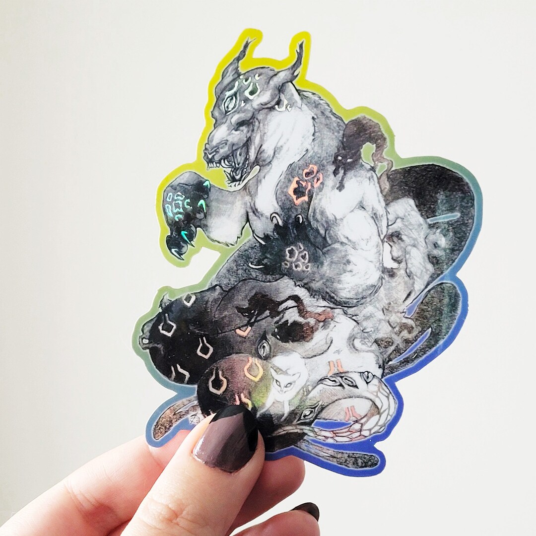 Holographic Sticker of Demon Feral Cat Genie - Horror Holo Decal ...
