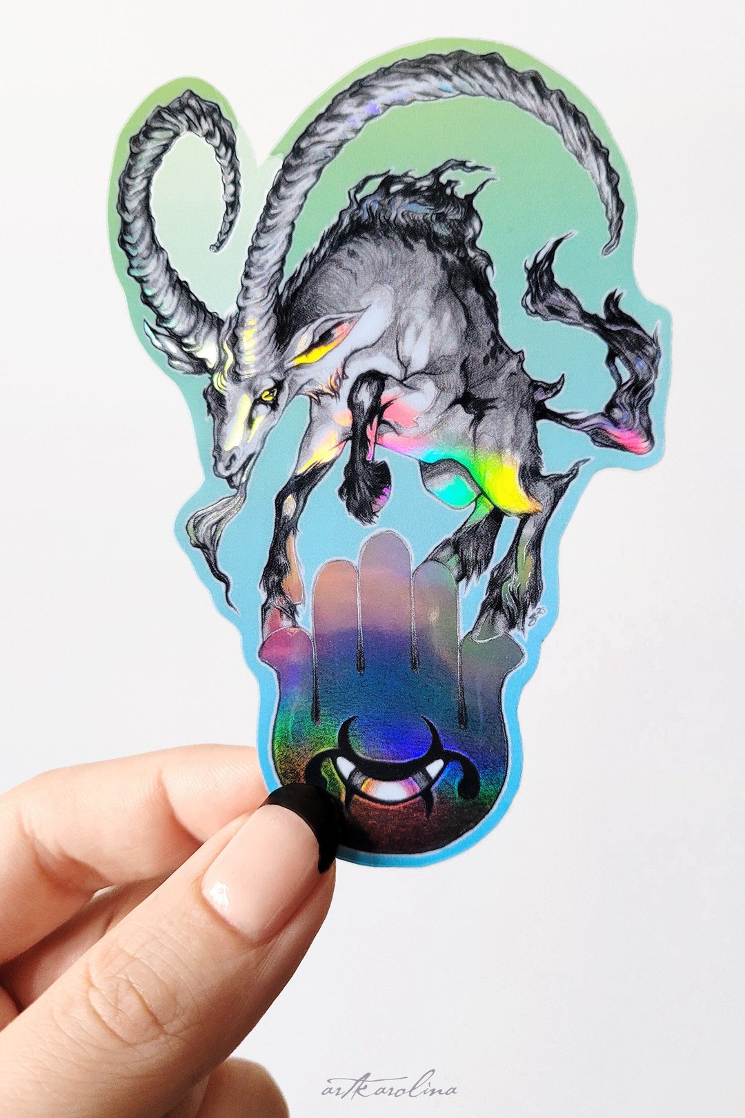 Holographic Laptop Sticker of Evil Eye Hamsa Goat - Holo Decal ...